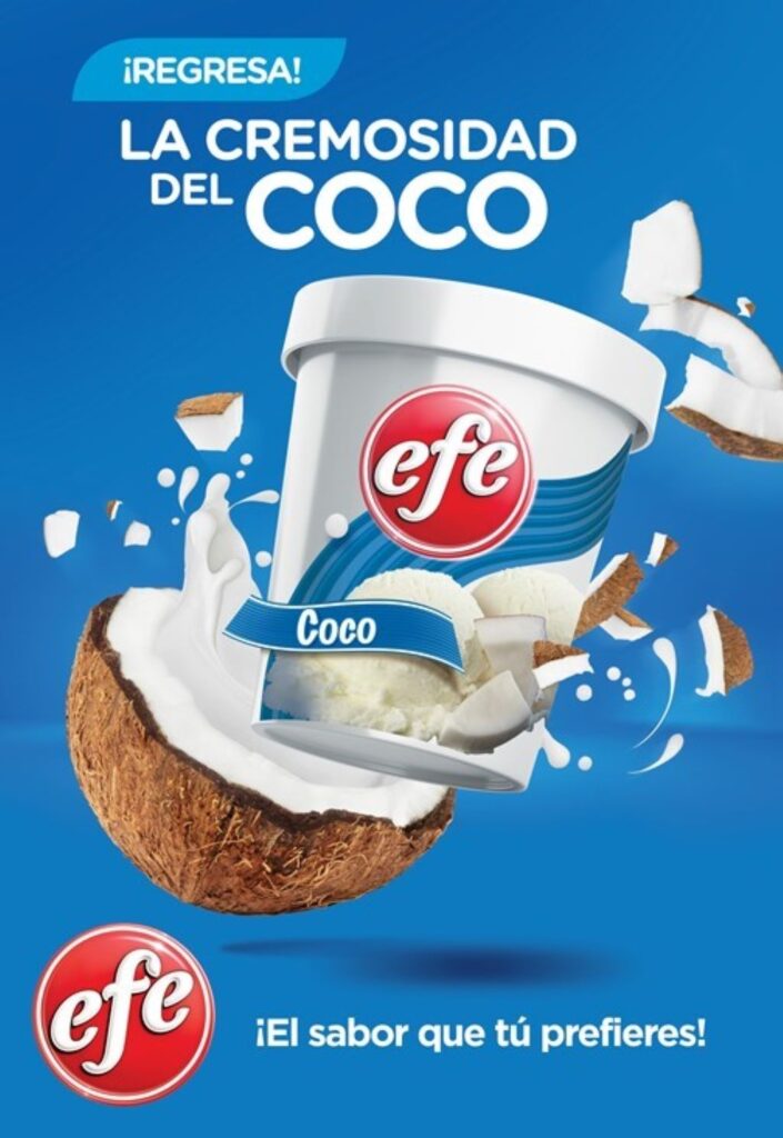 Cremosidad del helado Efe sabor a Coco regresa al mercado