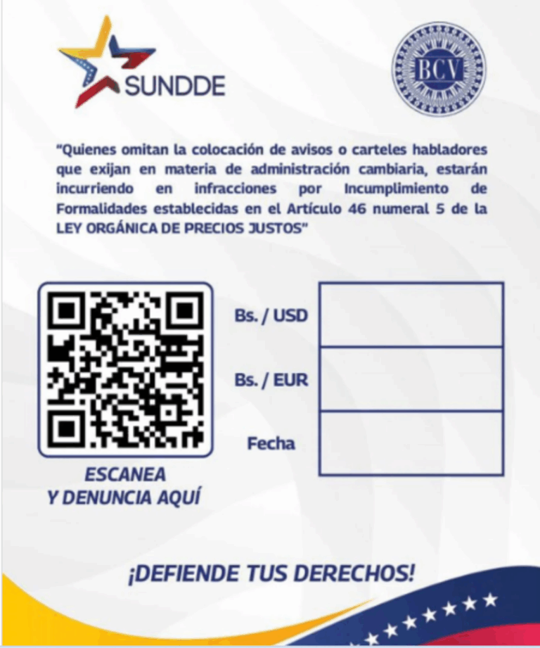 Nuevo formato de tasa del BCV de uso obligatorio en los comercios