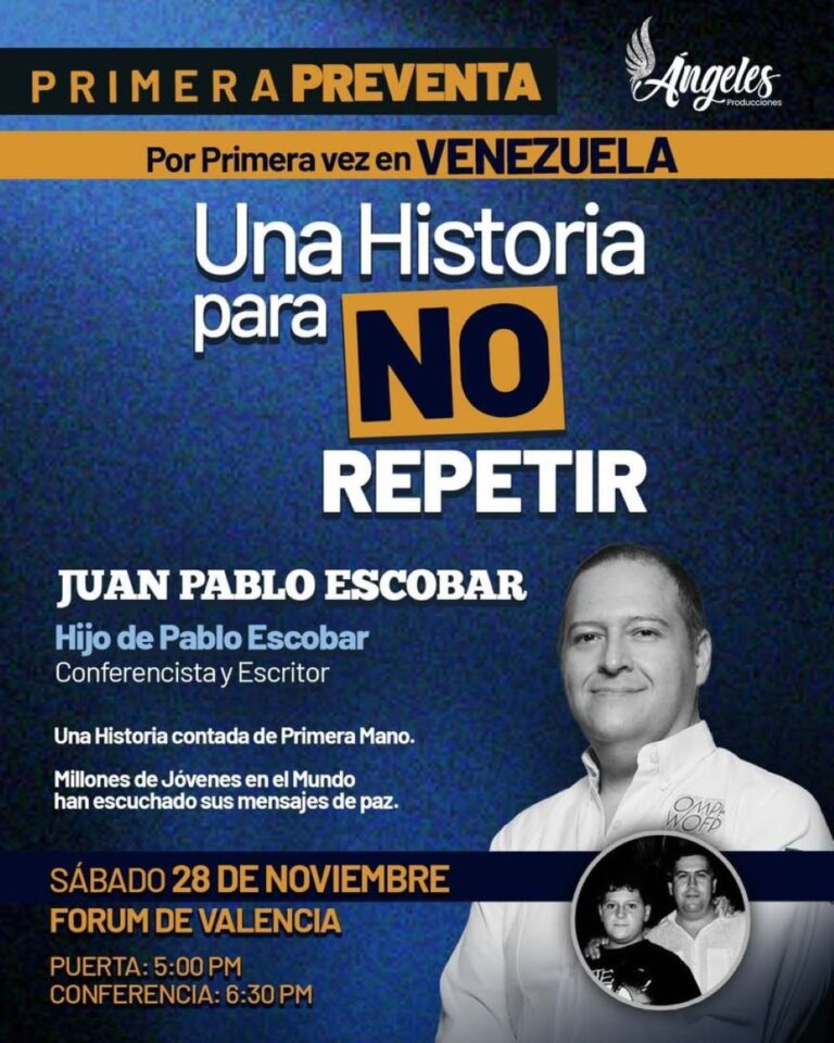Juan Pablo Escobar llega por primera vez a Venezuela